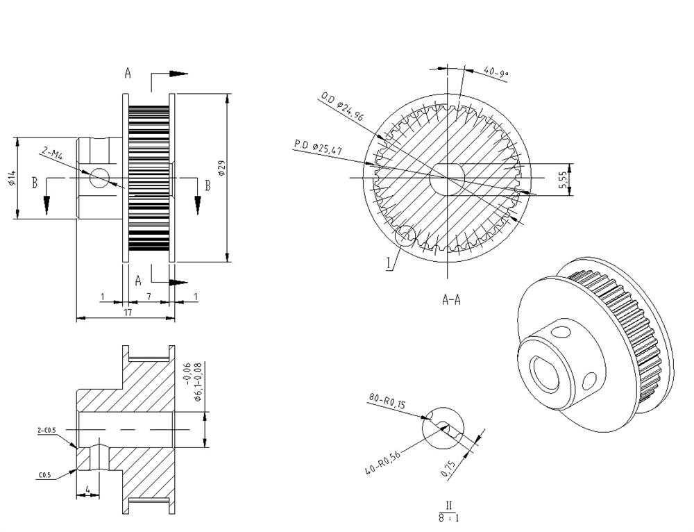 40 Tooth GT2-6mm Timing Belt D-Shaft Pulley | Studica Robotics