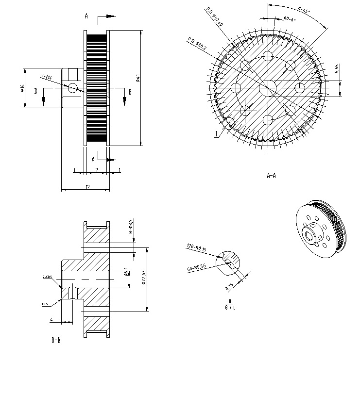 60 Tooth GT2 6mm Timing Belt Pulley Studica Robotics